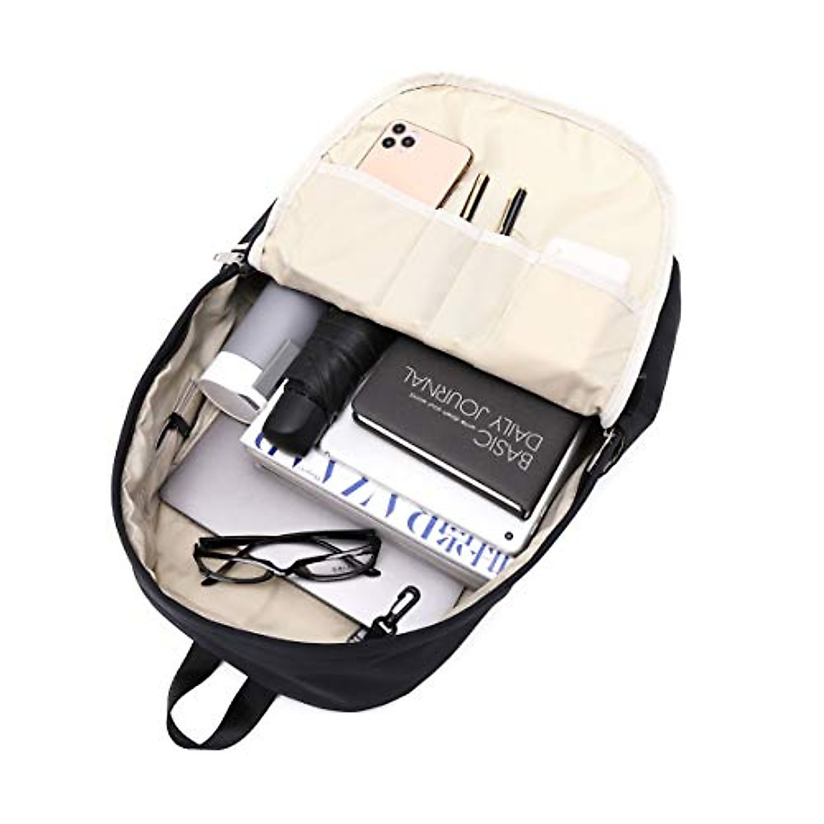 Joymoze Girl Laptop Backpack Set with Lunch Bag and Pencil Purse Black Chain