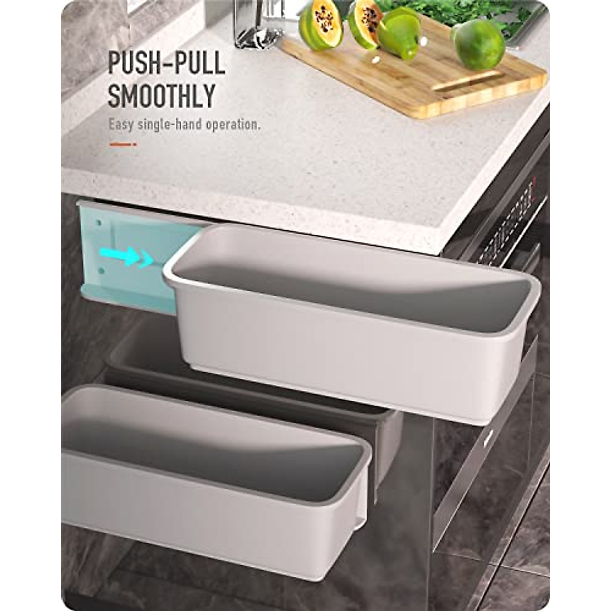 Baffect Under Sink Organizers and Storage, 2 Pack Pull Out Under Bathroom and Kitchen Cabinet Storage Drawer Organizer, Multi Purpose Sink Organizing Caddy up to 11lbs (Gray)