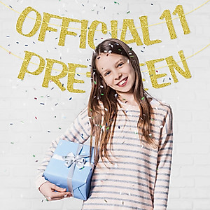 11th Birthday Gold Glitter Banner, Official 11 Pre-Teen Decoration, Cheers to 11 Years Old Birthday Party Sign