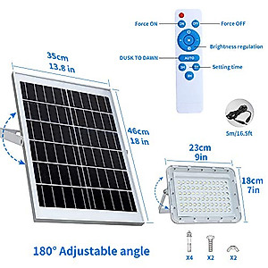 200W LED Solar Flood Lights,18000Lumens Street Flood Light Outdoor IP67 Waterproof with Remote Control Security Lighting for Yard, Garden, Gutter, Swimming Pool, Pathway, Basketball Court, Arena