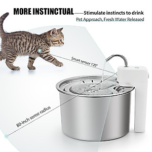 Helyhoob Stainless Steel Cat Water Fountain, 115OZ/4.3L Pet Fountain Wireless Battery Operated Cat Fountain with External Pump, Automatic Dog Water Fountain with 3 Replacement Filters