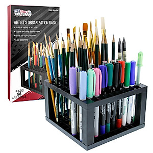 U.S. Art Supply 96 Hole Plastic Pencil & Brush Holder - Desk Stand Organizer Holding Rack for Pens, Paint Brushes, Colored Pencils, Markers