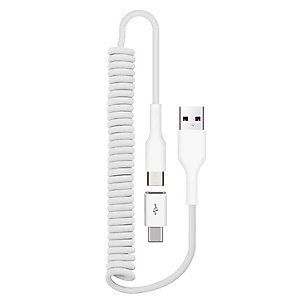 Coiled USB Cable Charger Cord Power Wire Sync White X1W Compatible with Amazon Fire 7 / Kids (2022 Release), HD 8 (2022 Release), HD 10 (2021 Release)