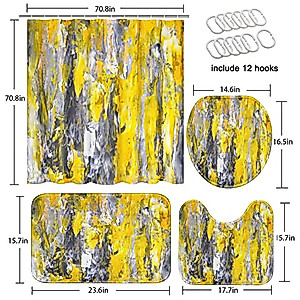 Abstract Yellow Bathroom Sets with Shower Curtain and Rugs and Accessories, Yellow Black and Gray Shower Curtain Sets, Modern Shower Curtains for Bathroom,Orange Bathroom Decor 4 Pcs