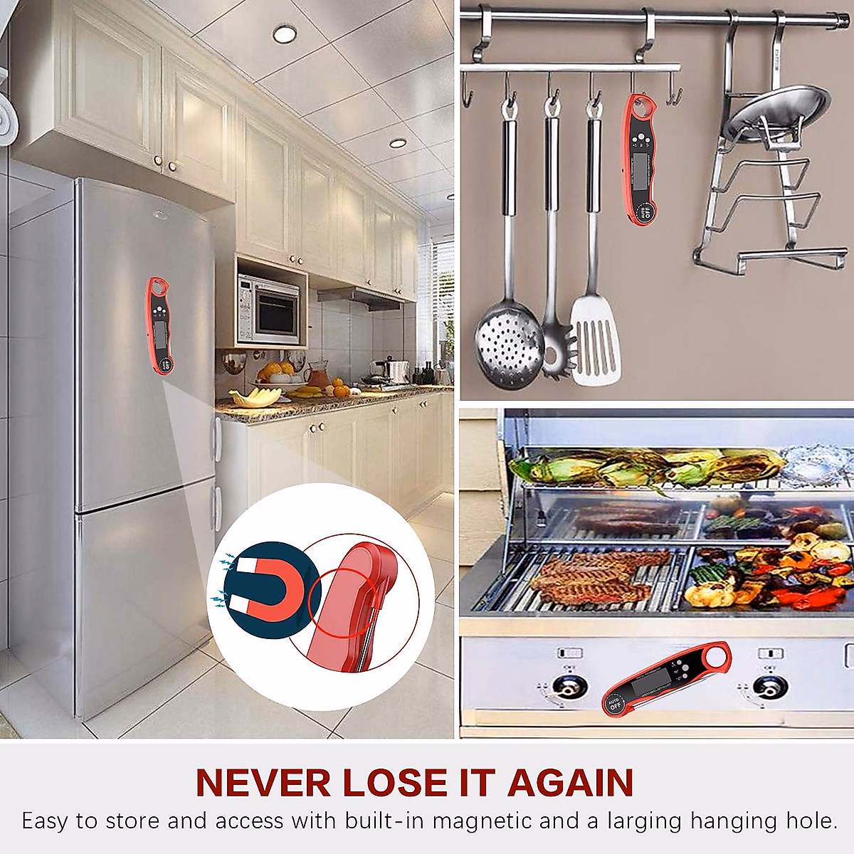 KANGYA In Oven Digital Meat Thermometer,Updated Dual Probe Instant Read Oven Safe with Alarm Function Big Back-light Screen Magnetic Portable for Food Meat Kitchen Outdoor BBQ Cooking Grill Smoker,Red