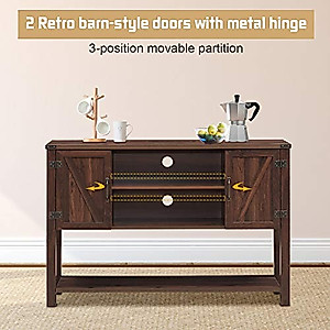 Tangkula Console Table Buffet Table, Modern Sideboard with Storage Cabinets and Bottom Shelf, Contemporary Tall Buffet Storage Cabinet, Kitchen Dining Room Furniture (Brown)