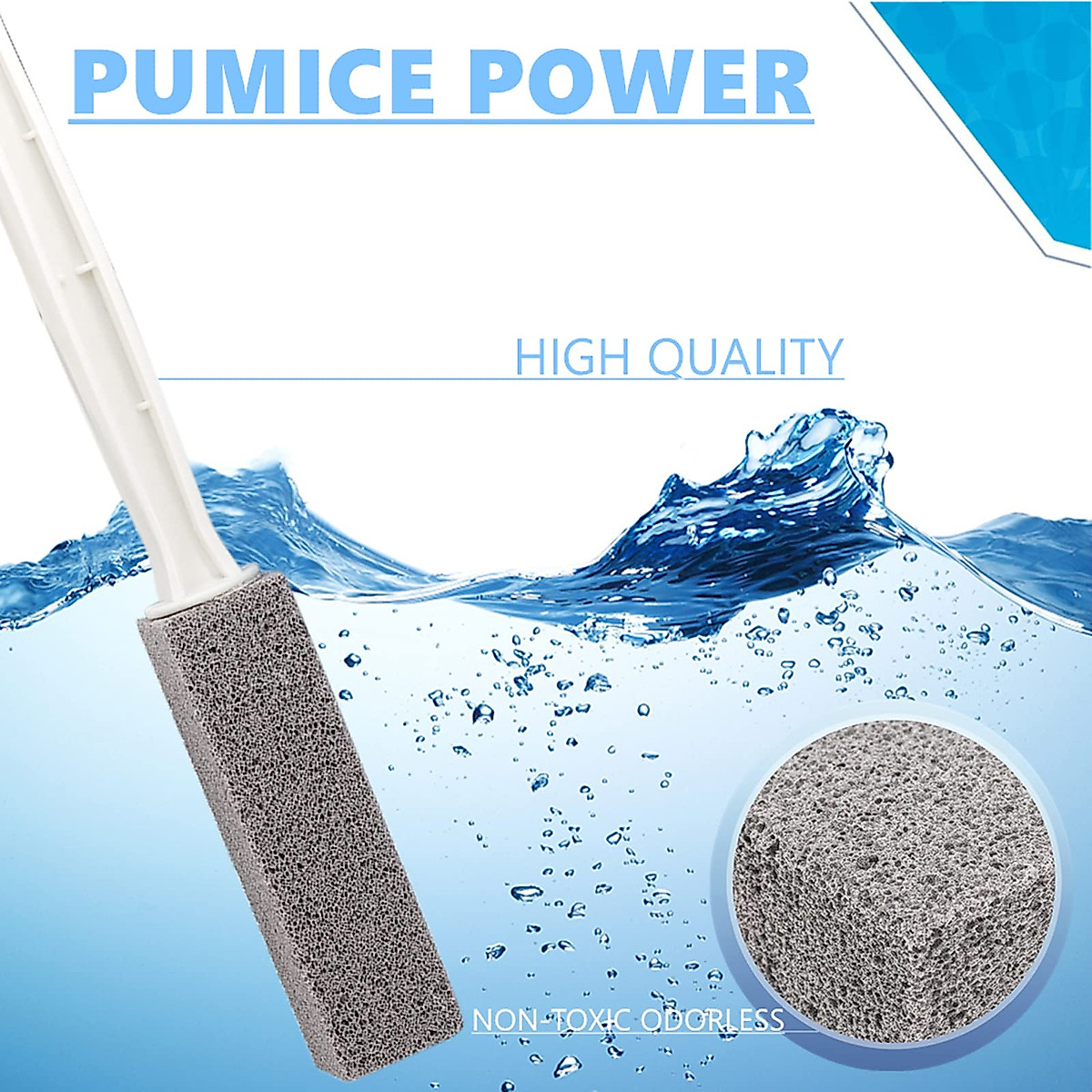 Jspeggy 2 Pack 100% Natural Pumice Toilet Brush with Extra Long Handle, Hard Water Ring Remover for Toilet, Pool, Bathroom, Tiles & BBQ Grills