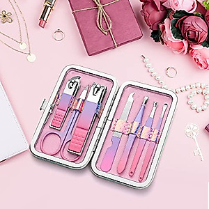Nail Clippers Set, Manicure Set Professional Men Women Grooming Set 8 in 1 Stainless Steel Nail Care Tools with Mini Luxurious Travel Case Gifts for Business Familly Friend