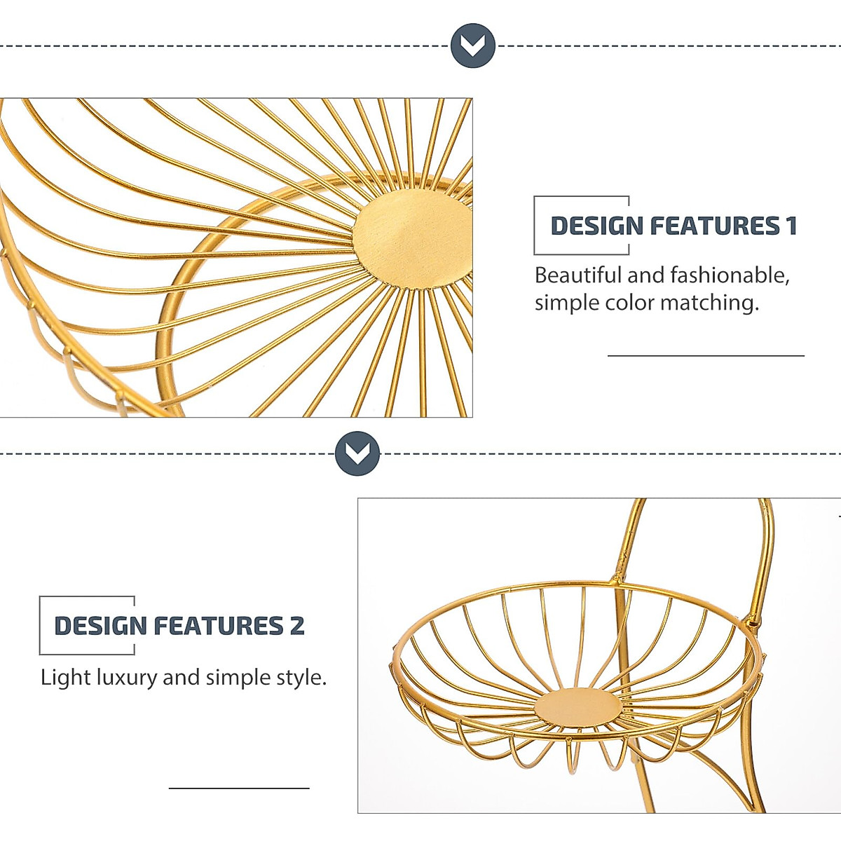 IMIKEYA Golden Metal Countertop Wire Fruit Storage Basket Double Layers Desktop Fruit Bowl Stand Holder Vegetables Storage Basin for Kitchen
