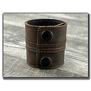 Anthology Gear Stylish Leather Cuff Bracelet Full Grain Wide Wristband For Men and Women (Unisex) Adjustable to 6" or 7 1/4" (Whiskey Brown, Small/Medium)