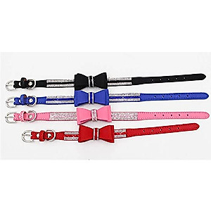 Bow Tie Puppy Dog Collar with Rhinestone, Bling Crystal Pretty Diamond Jewel Girls Cat Collars for XXS XS Small Medium Large Breed Pet Dogs Female Kitten, Red S