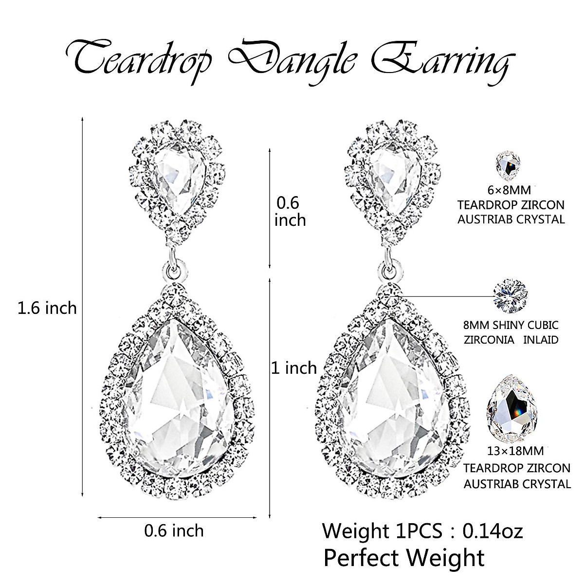 Miraculous Garden 2 Pack Silver Plated Crystal Rhinestone Teardrop Drop Dangle Earrings Link Bracelet Jewelry Set for Women