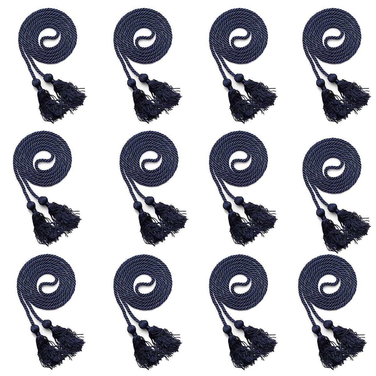 WeGraduate 12pcs Graduation Honor Cord 68'' with Soft Touch Tassel (Navy)