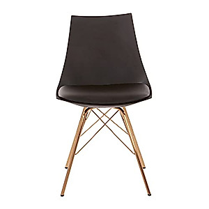 OSP Home Furnishings Oakley Mid-Century Modern Bucket Dining Chair with Faux Leather Padded Seat, Black
