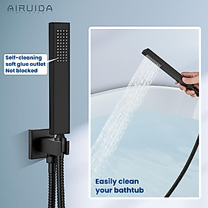 Airuida Wall Mount Tub Faucet with Waterfall Tub Spout Wall Mounted Bathtub Faucet with Handheld Shower Single Handle Tub Filler Shower Faucet Set with Rough-in valve Straight Spout Matte Black
