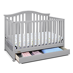 Graco Solano 4-in-1 Convertible Crib with Drawer (Pebble Gray) – GREENGUARD Gold Certified, Crib with Drawer Combo, Includes Full-Size Nursery Storage Drawer, Converts to Toddler Bed and Full-Size Bed
