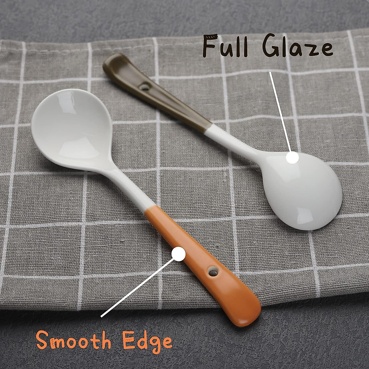 Ceramic Dessert Spoon Long Handle Dinner Spoons Set of 4 Korean Porcelain Spoons for Eating Dessert Appetizers Cereal (Double Color)