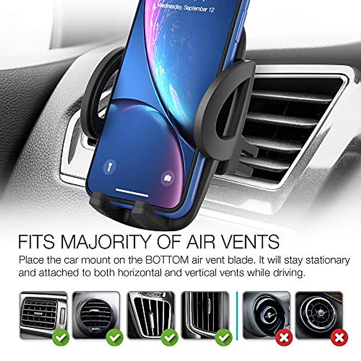 XDesign Air Vent Car Mount Premium Universal Phone Holder Cradle Compatible with iPhone 12 Pro Max 11 Pro iPhone XR SE 2020 8 Plus 7 6s 6 Galaxy S20 S10 S9 Plus,Note 20 10,Pixel,LG & Other Smartphone