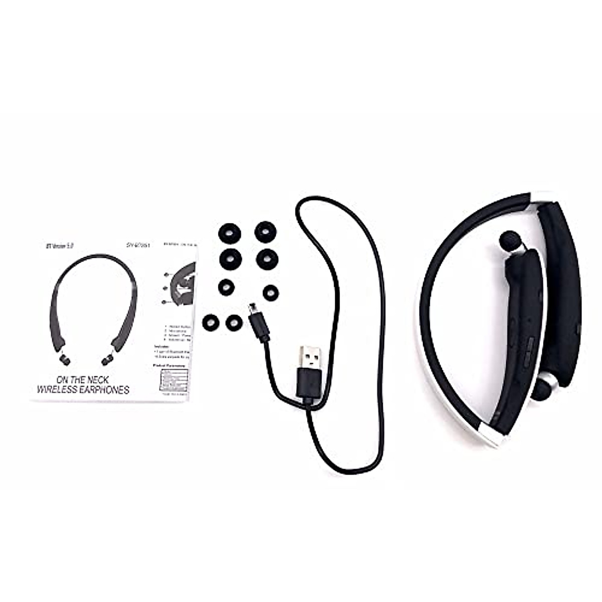 Rhino Foldable Retractable Wireless Headset Headphone Sport Neckband Earbuds