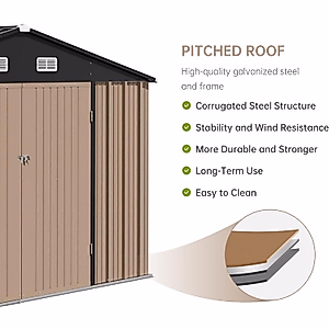 Agrestem 10 x 8 FT Outdoor Storage Shed, Metal Sheds & Outdoor Storage House with Updated Frame Structure & Double Lockable Door, Waterproof Garden Shed for Backyard Garden Patio Lawn, Brown