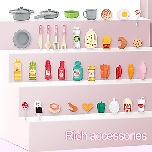 Play Kitchen Girls Toy Pretend Food - Kitchen Toys for Kids Ages 4-8, Kitchen Set for Toddlers 1-3, Play Kitchen Accessories w/Real Sounds Light, for Girls Boys Age 2 3 4 5 6 7