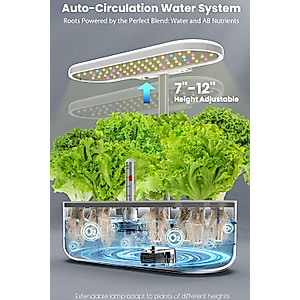 inBloom 12 Pods Hydroponics Growing System Indoor Garden with LED Grow Light and Pod Kit, Plants Germination Kit with 4.2L Water Pump Accelerate, Height Adjustable, Gardening Gifts for Women, White