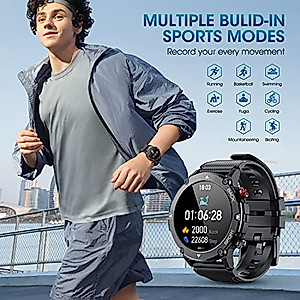 PUREROYI Smart Watch for Men Bluetooth Call (Answer/Make Call) IP68 Waterproof 1.32'' Military Tactical Fitness Watch Tracker for Android iOS Outdoor Sports Smartwatch(Black)