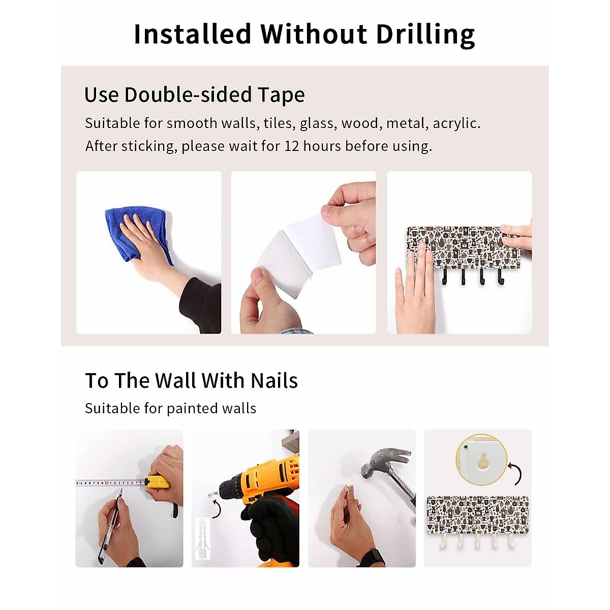 Zadaling Key Holder Wall Mount with 5 Key Hooks, Coffee Theme Cupcakes Afternoon Tea Key Organizer with Mail Basket Wall Decor for Home Entryway Hallway Kitchen Office, 7.5" x 2.7"