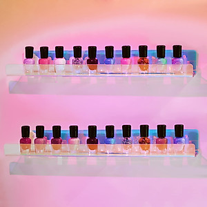 upsimples 6 Pack Acrylic Shelves for Wall Storage, 15" Floating Shelves, Kids Bookshelf, Nail Polish Holder, Perfume Display Shelf Organizer for Bathroom, Bedroom, Living Room, Iridescent