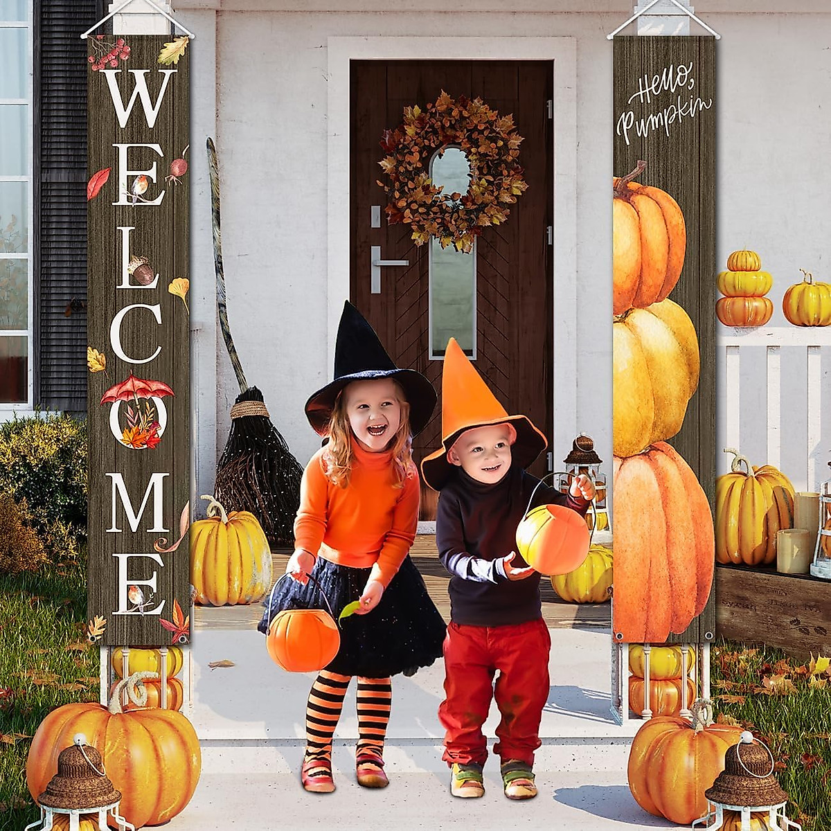 Fall Banner Decorations Outdoor Porch Sign Fall Harvest Festival Banner Thanksgiving Decorations for Pumpkin Autumn Front Door Outside Yard Party Supplies