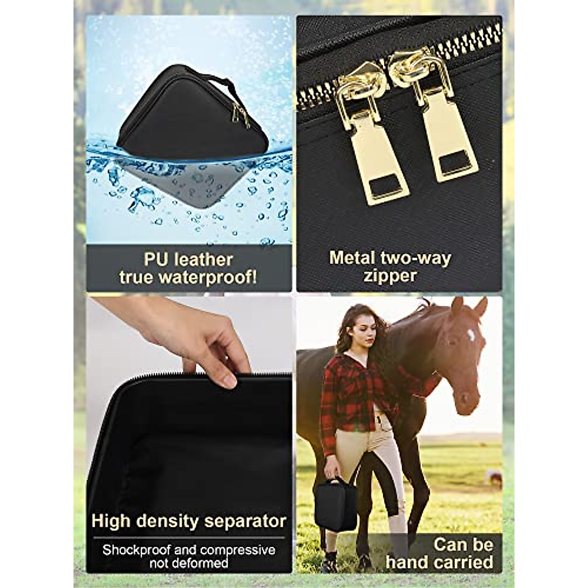 Ueemph Horse Grooming Kit,10-Piece, Black Storage Bag,Horse Brushes Set,Horse Sweat Scraper,Mane Comb,Horse Grooming Gloves,100% Horsehair Brush,Horse Gifts for Girls