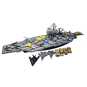 Toy Aircraft Carrier Ship with Warplanes and Submarine Combo, Includes 18 Fighter Jets Torpedo