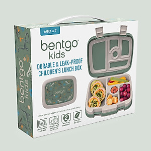 Bentgo Kids Prints Leak-Proof, 5-Compartment Bento-Style Kids Lunch Box - Ideal Portion Sizes for Ages 3-7, Durable, Drop-Proof, Dishwasher Safe, & Made with BPA-Free Materials (Dino Fossils)