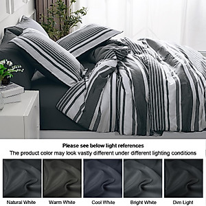 PHF 7 Pieces California King Comforter Set, Striped Bed in A Bag, Charcoal Grey White Bedding & 18" Deep Pocket All Season, Ultra Soft Bedding Sets with Comforter, Sheets, Pillowcases & Shams