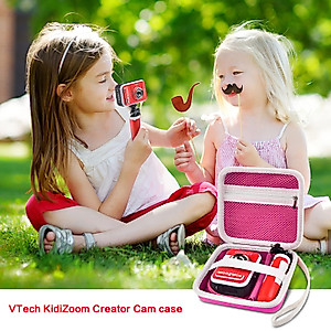 Kid Toy Camera Case for VTech Kidizoom Creator Cam Video Camera, Hard Travel Carrying Storage with Accessories Pocket - Pink
