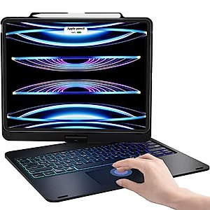 edaiser iPad Pro 12.9 inch Keyboard Case: 2022 Rotatable Case with Keyboard iPad Pro 12.9-inch 6th Gen 5th 2021 4th 2020 3rd Generation 2018 Backlit Smart Trackpad Bluetooth and Pencil Holder Black