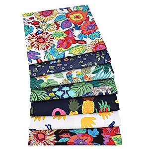Qimicody Fat Quarters Fabric Bundles, 7 Pcs 100% Cotton 20” x 16” (50cmx40cm) Precut Quilting Fabric Squares Sheets for DIY Patchwork Sewing Quilting Crafting, No Repeat Design (Flower Pattern)