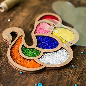 Lonjew Wood Swan Bead Storage Tray, Bead Case With Lid, Seed Beads Organizer Container Transparent Clear Lid, Bead Tray Magnet Cover, Magnetic Needle Holder