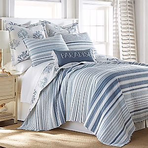 Levtex Home - Truro Quilt Set - King/Cal King Quilt + Two King Pillow Shams - Stripe in Shades of Blue - Quilt Size (106x92in.) and Pillow Sham Size (36x20in.) - Reversible - Cotton