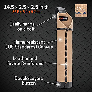 WISEPRO Flame-Resistant Electrode Bag,Canvas Welding Rod Pouch,Leather Electrode Holder with Belt Loops and Rivets Reinforced,14.5 * 2.5 * 2.5 Inch