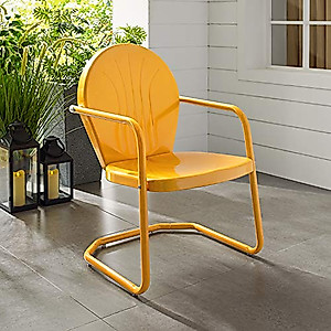 Crosley Furniture Griffith Outdoor Chair, Retro Metal Patio Chairs for Dining, Porch, Deck, Balcony, Tangerine