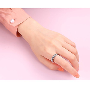 S925 Sterling Silver Spinner Fidget Anxiety Worry Relieving Boredom ADHD Autism Band Rings Moon Stars Spin