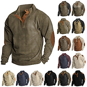 Ymosrh Sweatshirts For Men, Mens Tall Sweatshirts Sudaderas De Hombre Sweat Shirt Spring And Autumn European Size Men's Outdoor Casual Standing Collar Long-Sleeved Sweater Sweatshirt (XXL, Khaki)