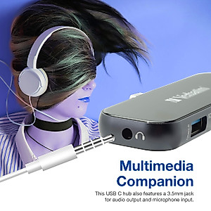Verbatim 6-in-1 USB C Hub - Type C Hub w/ 100W PD, USB 3.0, SD Card Readers, 4K HDMI, 3.5mm Audio USB Hub for Laptop, Portable & Compact USB-C Hub