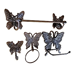 Carver's Olde Iron Lori's Rustic Brown Butterfly Bathroom Accessory Set 4 pc with Hardware