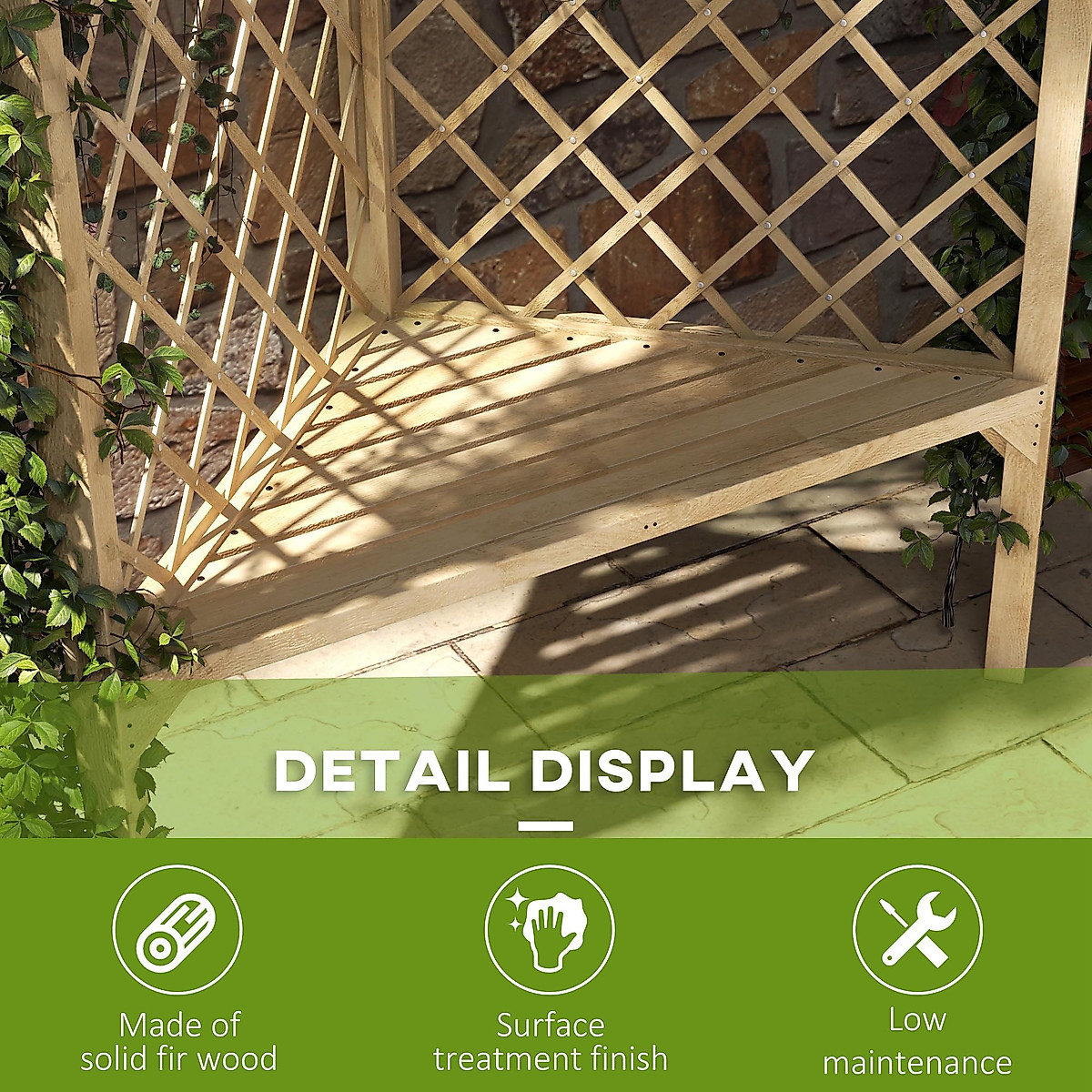 Outsunny 55" Garden Arch Bench, Lattice Backrest for Climbing Plants and Vines Outside On Lawn, Porch, Deck, Wooden Trellis Park Bench for Outside with Slatted Seat, Natural