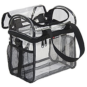 Amaro Premium 0.55mm Clear Dual Compartments Lunch Bag - Transparent Reusable Lunch Box for Adults - Ideal for Workplaces - Adjustable Shoulder Strap - Large Side Mesh Pockets
