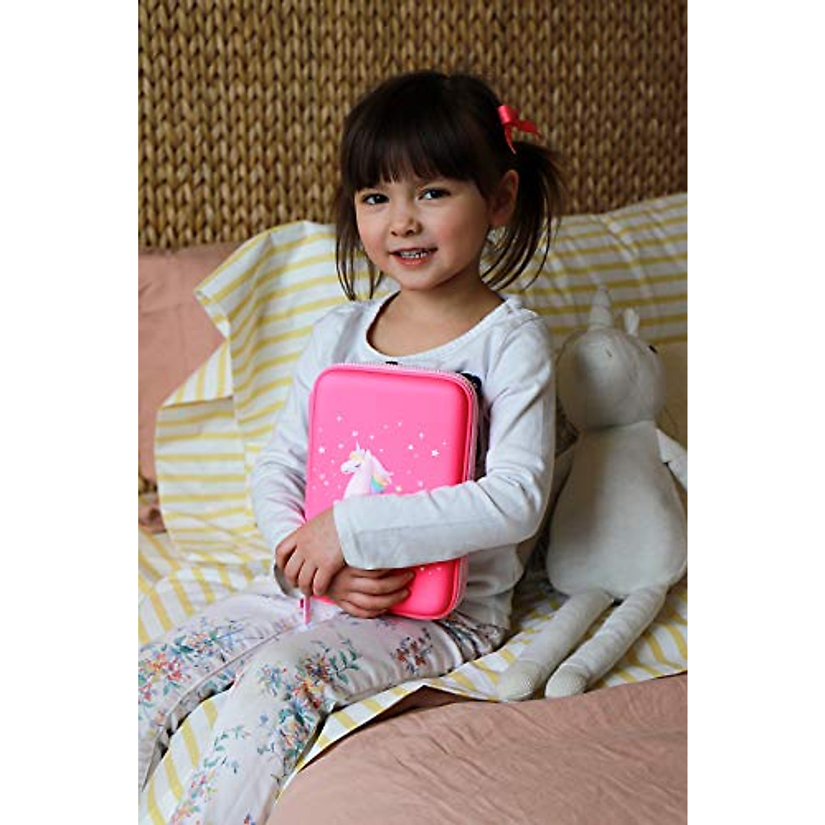 Gooji Unicorn Pencil Case for Girls (Hard Top) Magical 3D Creature, Bright Colored Storage Box | Compact and Portable Home, Classroom, School, Art Use | for kids age 3 and up (Pink)