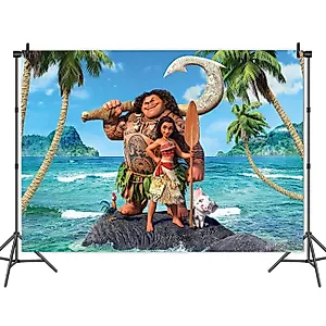 UPMSX Cartoon Moana Maui Beach Theme Photography Background Baby Shower Birthday Party Decoration Photo Palm Beach Backdrops Studio Props Banner Vinyl 5x3FT