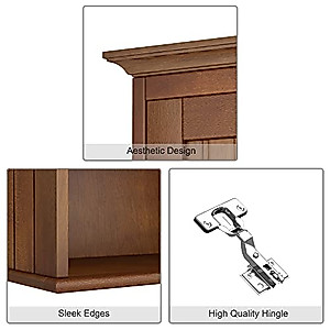 Treocho Wood Wall Cabinet, Bathroom Medicine Cabinet Storage with Doors and Adjustable Shelf, Rustic Cabinet Wall Mounted for Bathroom, Livingroom, Kitchen, Cupboard, Reddish Brown